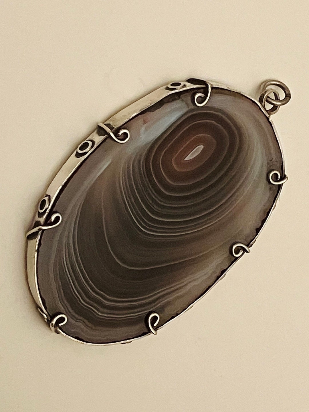 1980s Large Bespoke One of a Kind Handmade Silver and Banded Agate ...