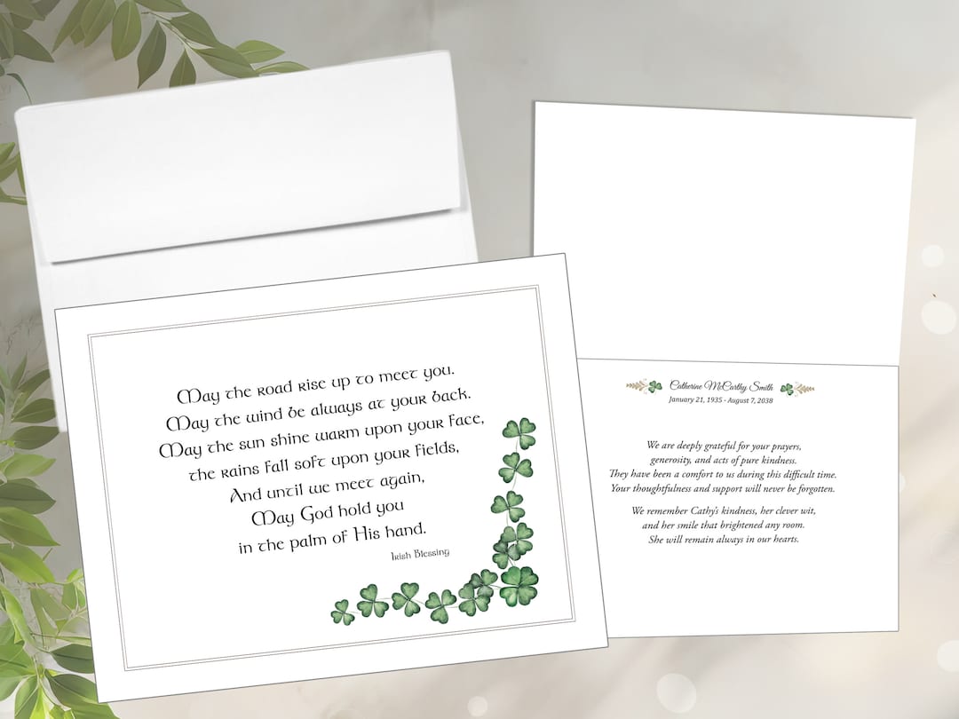Funeral Thank You Notes Sympathy Acknowledgement Cards Shamrocks - Etsy