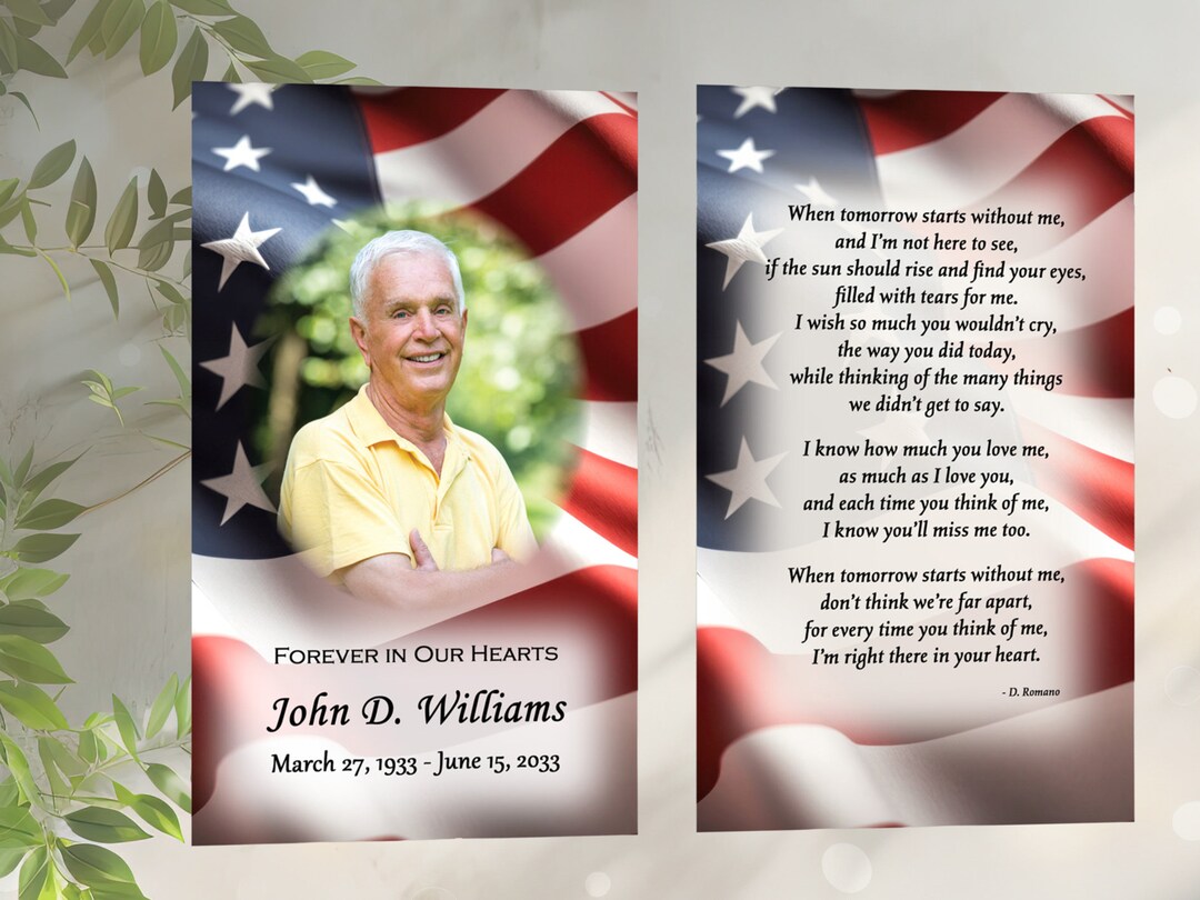 Patriotic Flag Memorial Cards and Prayer Cards Laminated - Etsy