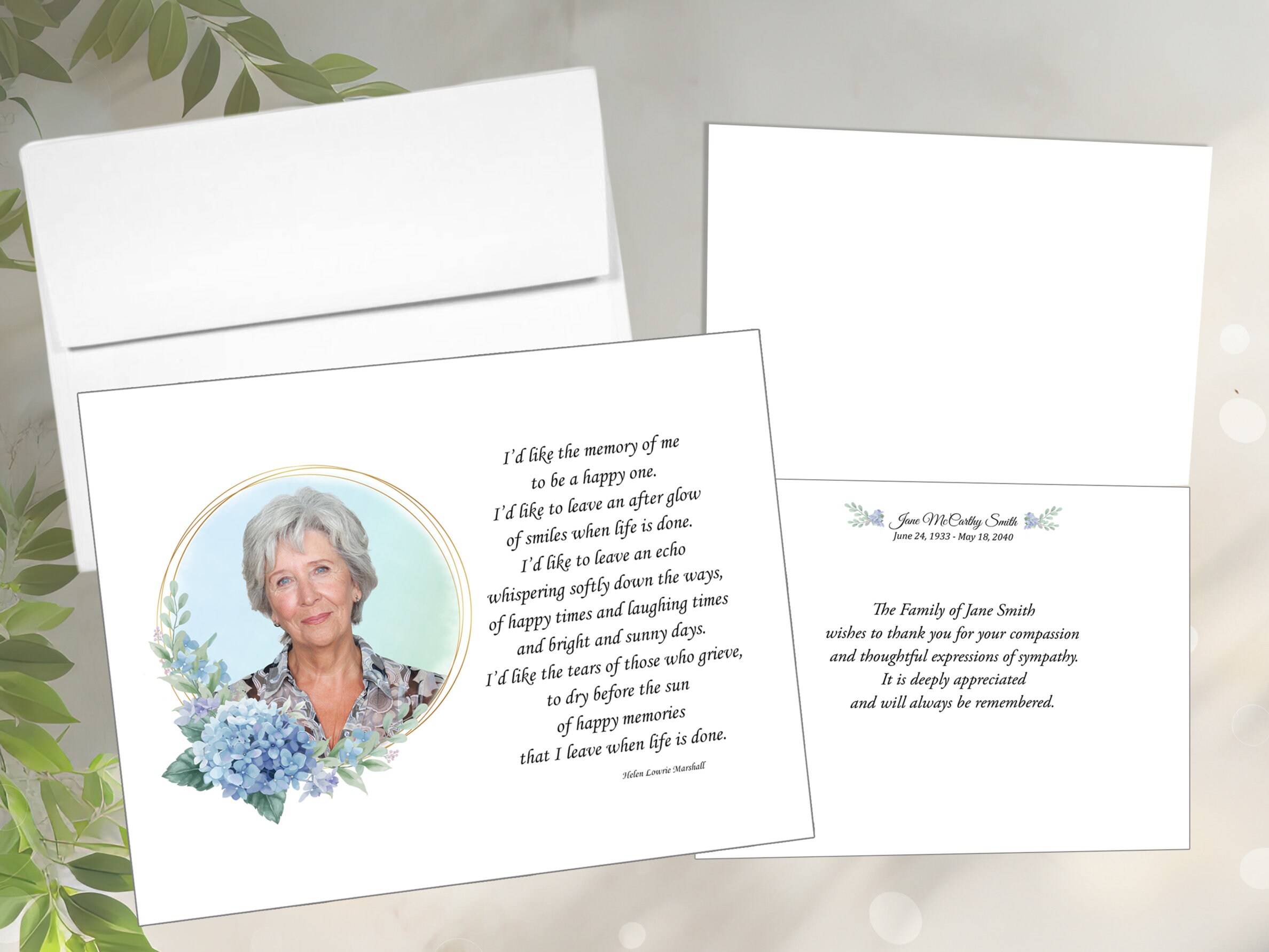 Funeral Thank You Notes Sympathy Acknowledgement Cards Hydrangea Floral ...