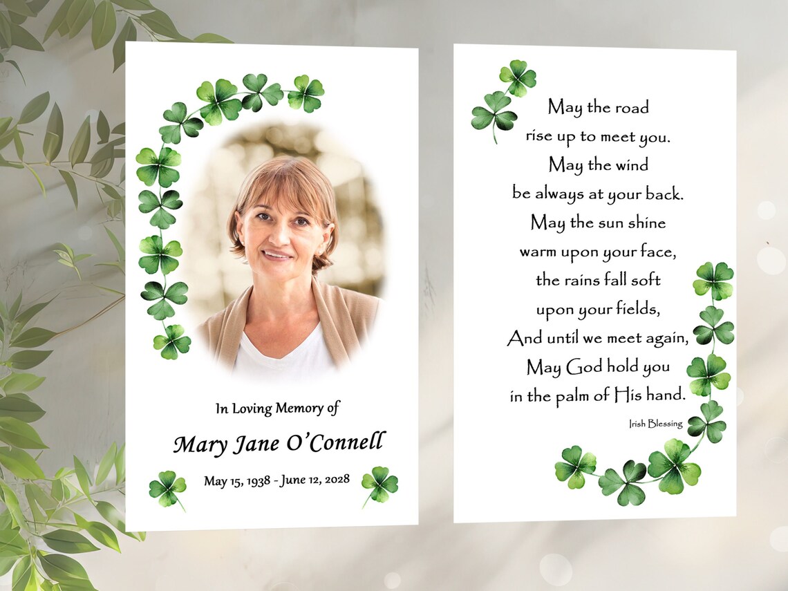 Shamrock Prayer Cards and Memorial Cards Laminated - Watercolor ...