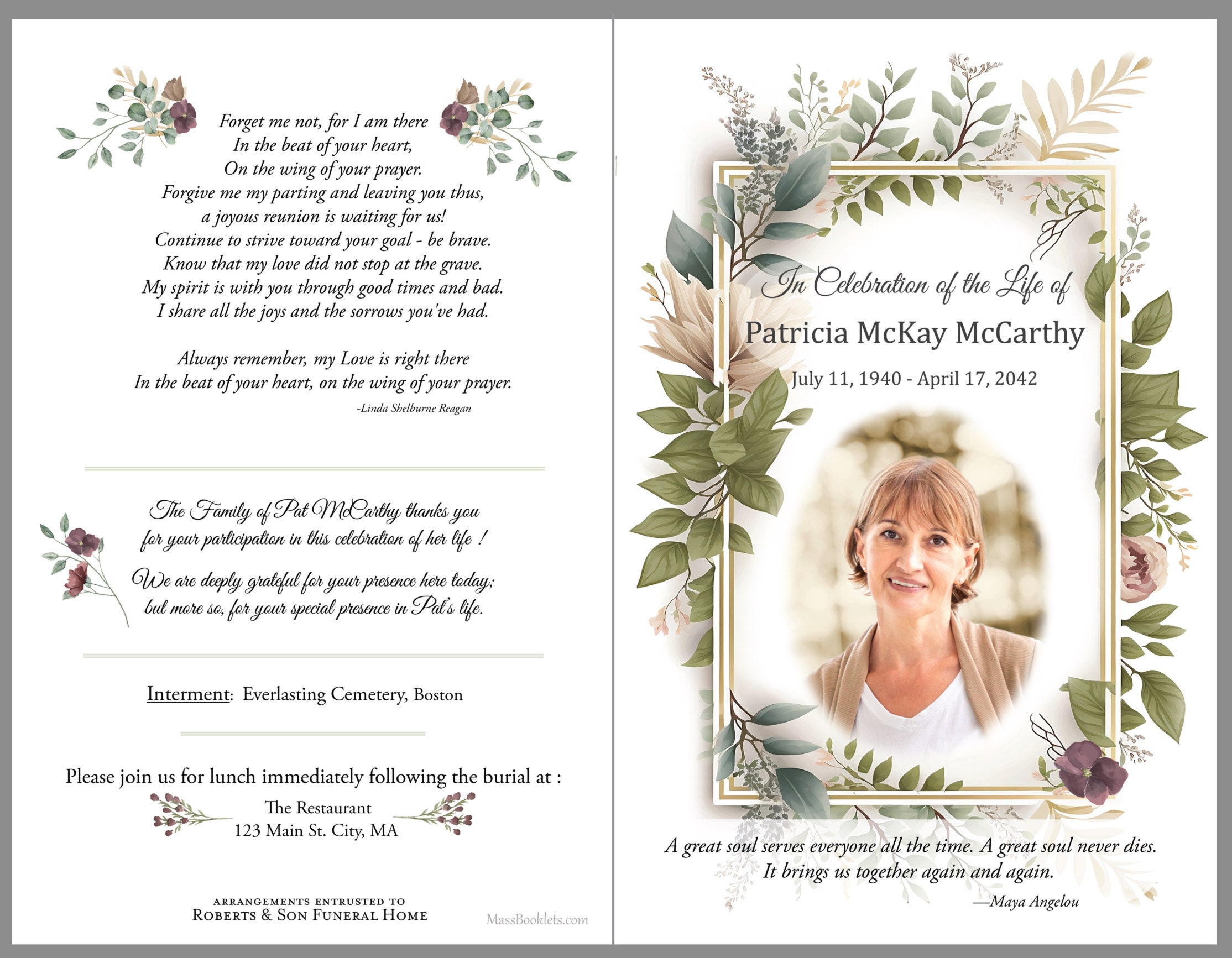Printed Funeral Programs large Leaf Border - Etsy