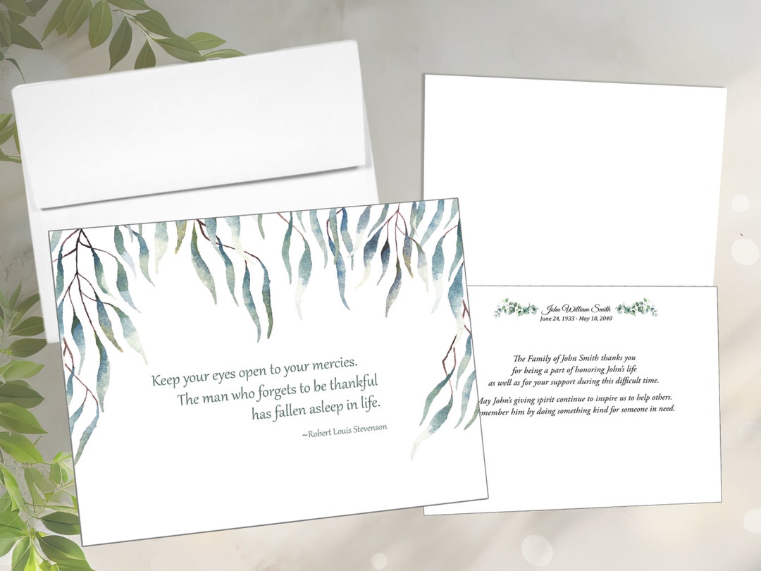 Funeral Thank You Notes Sympathy Acknowledgement Cards Weeping Willow ...