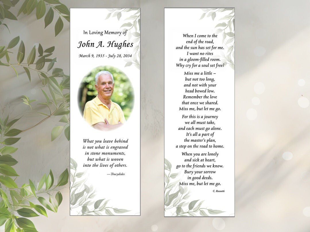 Laminated Memorial Bookmarks Soft Leaves - Etsy