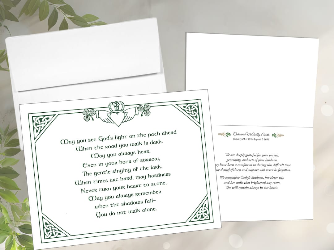 Funeral Thank You Notes Sympathy Acknowledgement Cards Celtic Claddagh ...