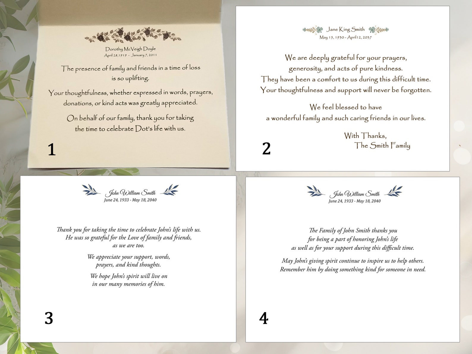 Funeral Thank You Notes Sympathy Acknowledgement Cards Blue Leaves - Etsy