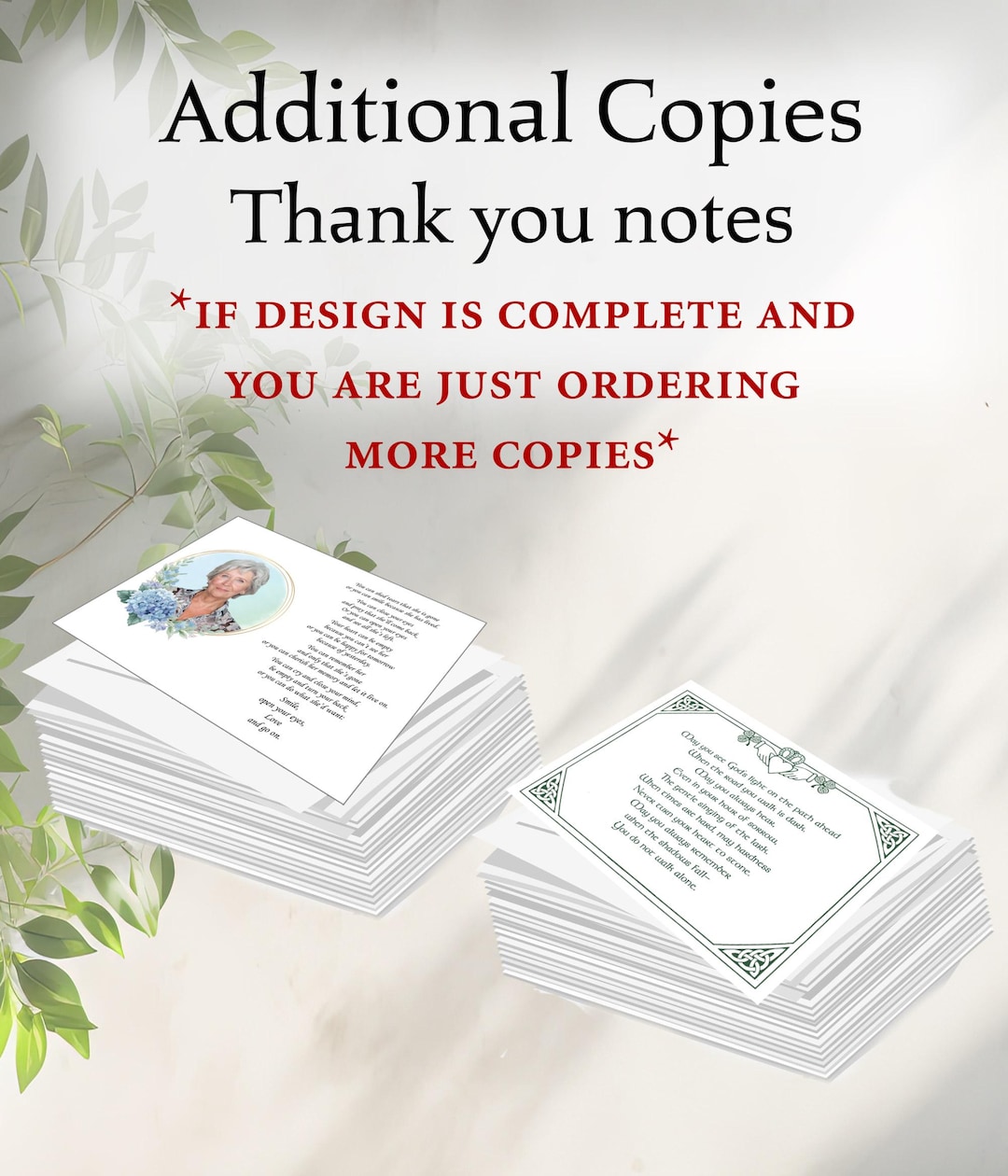ADDITIONAL COPIES Funeral Thank You Notes Sympathy Acknowledgement ...