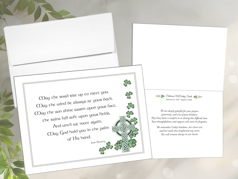 Funeral Thank You Notes Sympathy Acknowledgement Cards Celtic Cross and ...