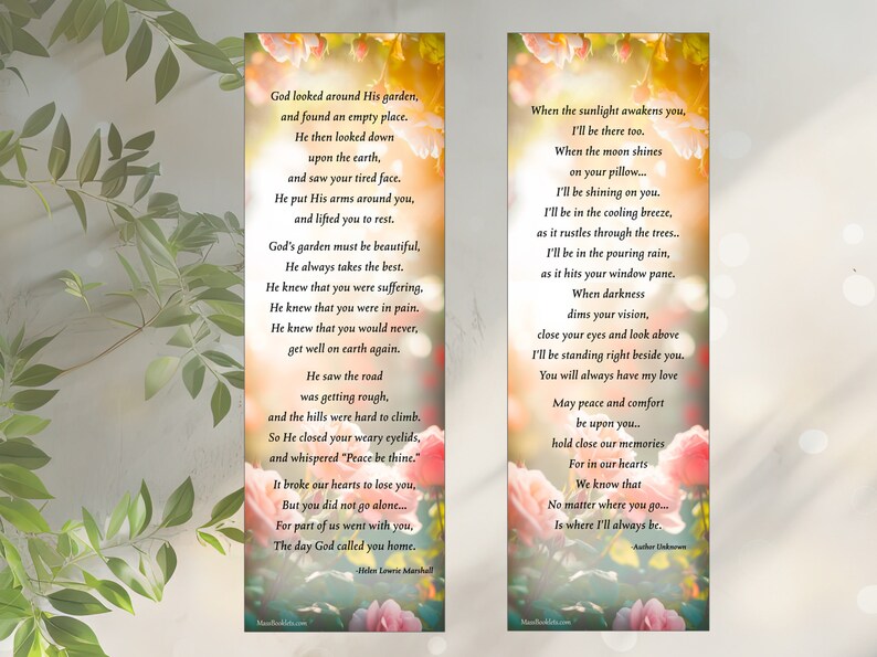 Memorial Bookmarks Laminated - Roses - Etsy