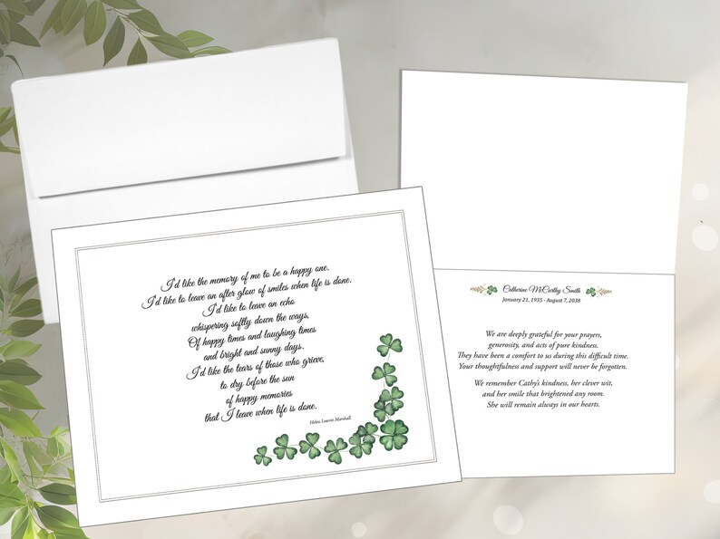 Funeral Thank You Notes Sympathy Acknowledgement Cards Shamrocks - Etsy