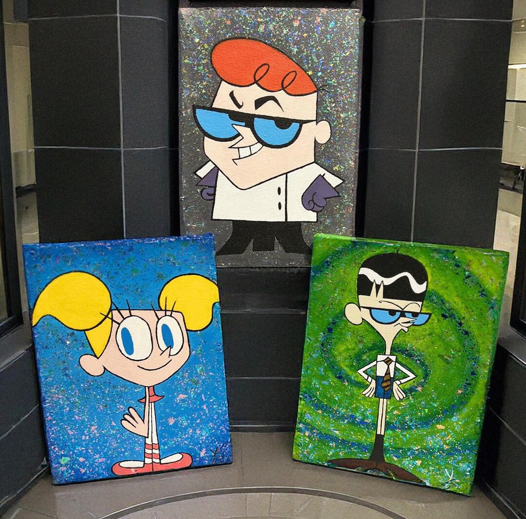 Handmade Canva Set of 3/ Dxter, DD, Mandrk From 90's Cartoon Dexter's ...