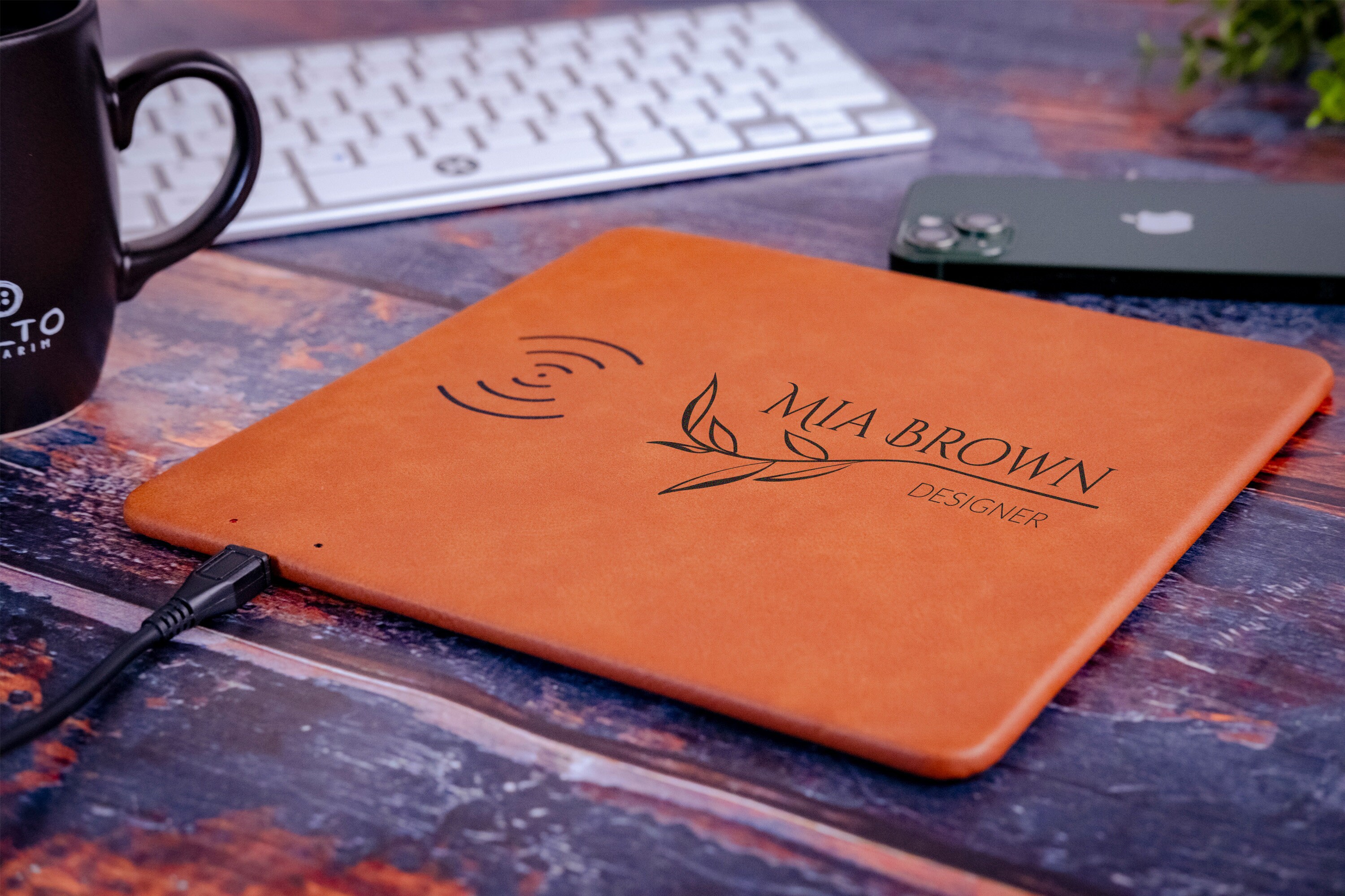 Personalized Leather Mouse Pad, Functional Mouse Pad, Charging Pad for ...