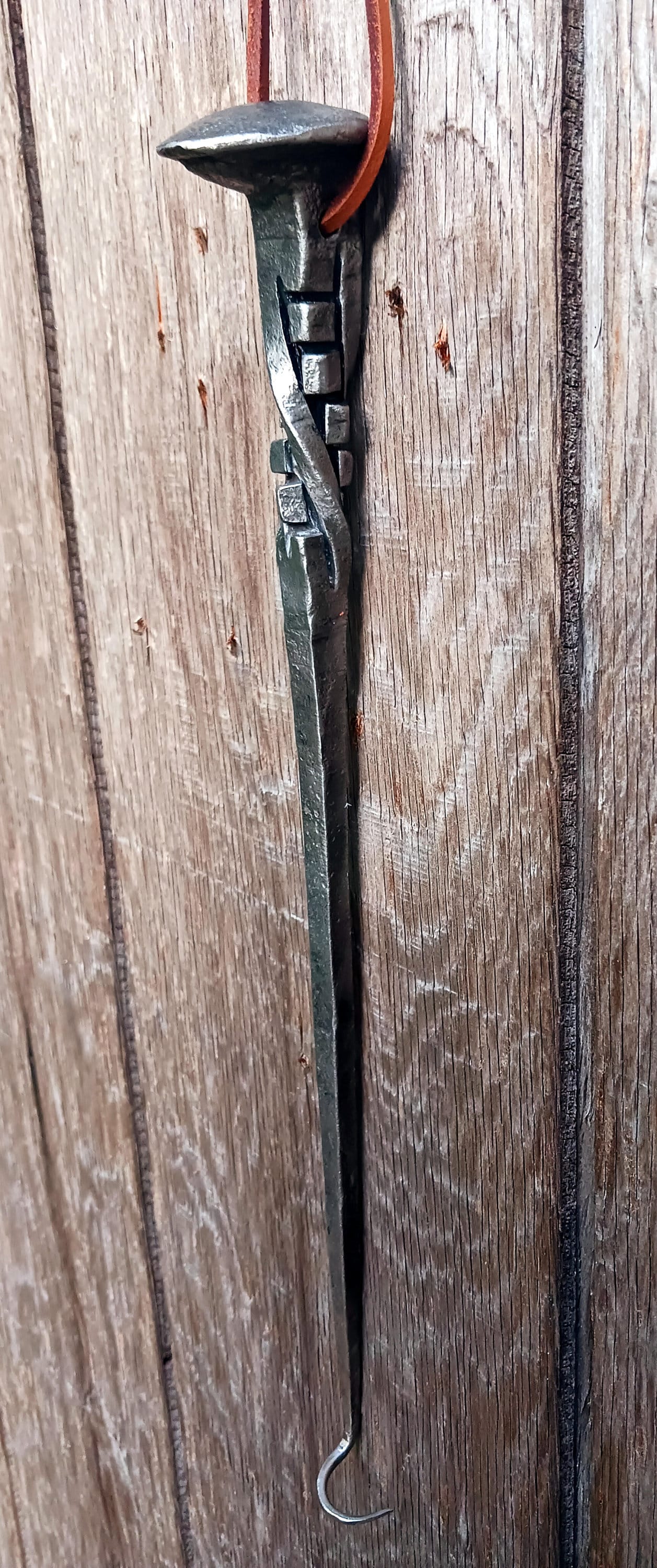 Hand Forged Railroad Spike Steak Flipper Leather Lanyard Included, Meat ...