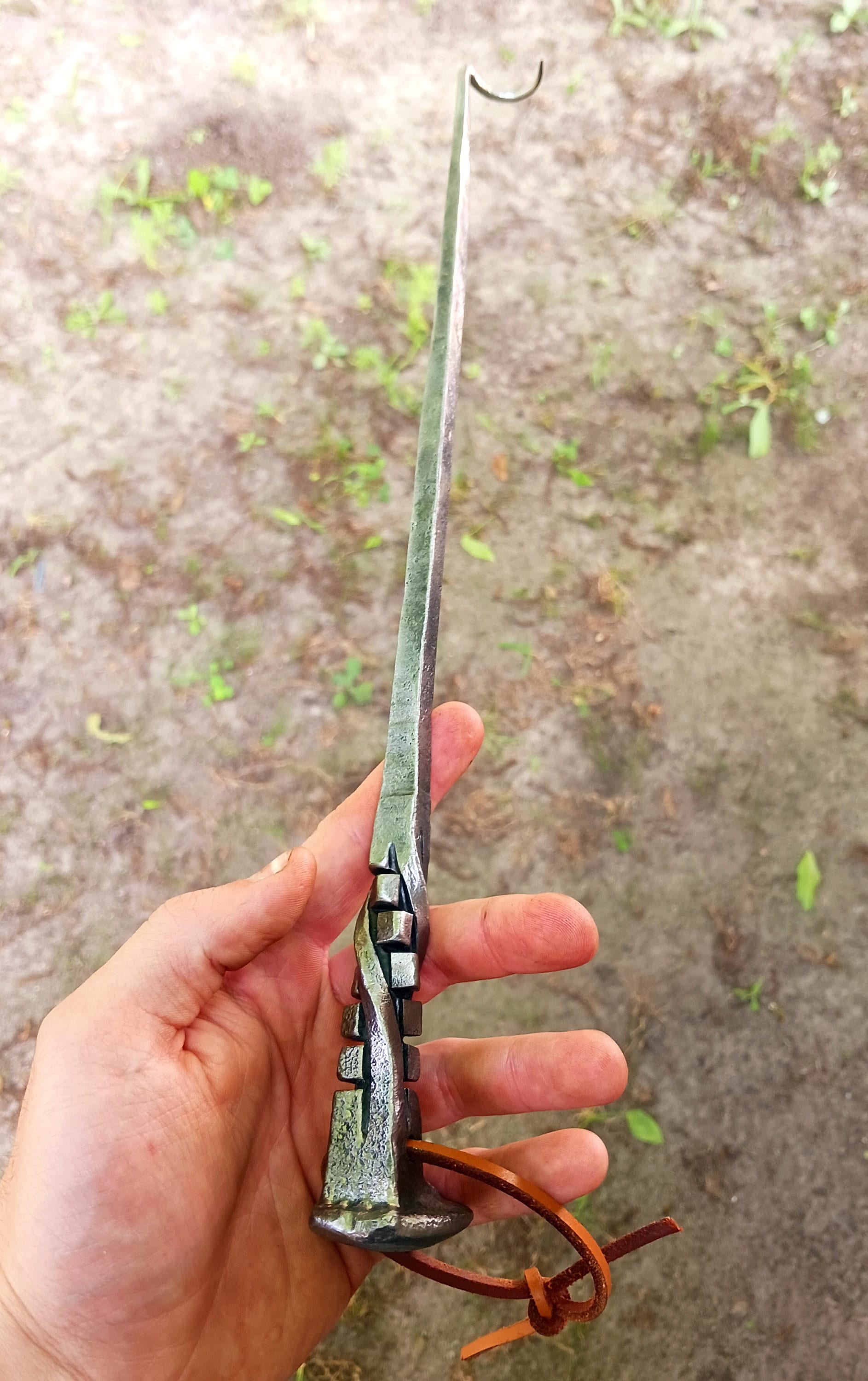 Hand Forged Railroad Spike Steak Flipper Leather Lanyard Included, Meat ...