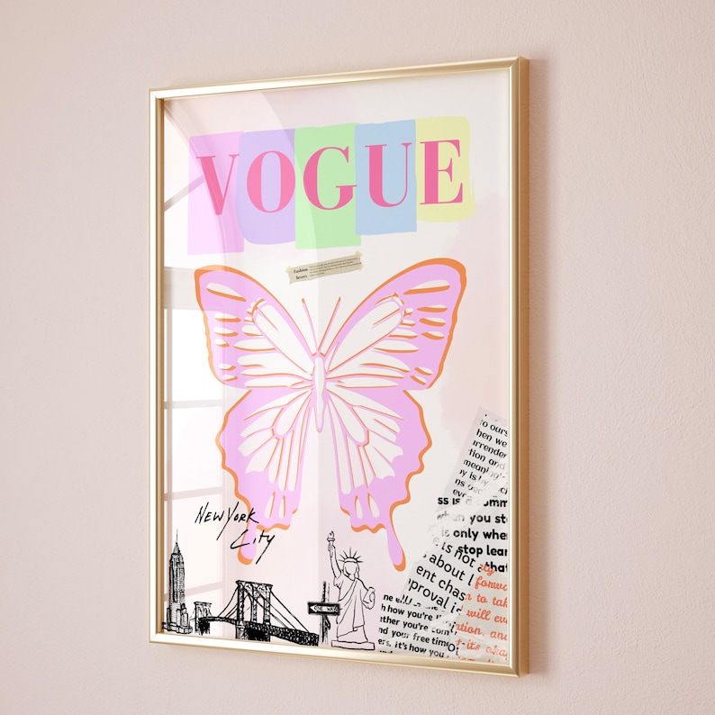 Vogue Poster, Butterfly Vogue Print, Trendy Wall Art, Vogue Wall Art ...