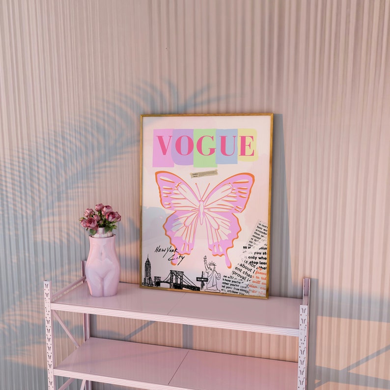 Vogue Poster, Butterfly Vogue Print, Trendy Wall Art, Vogue Wall Art ...