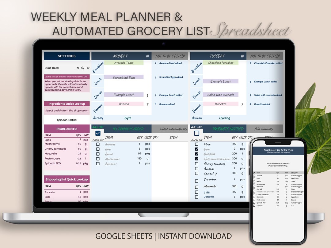 Weekly Meal Planner & Automated Grocery List - Etsy