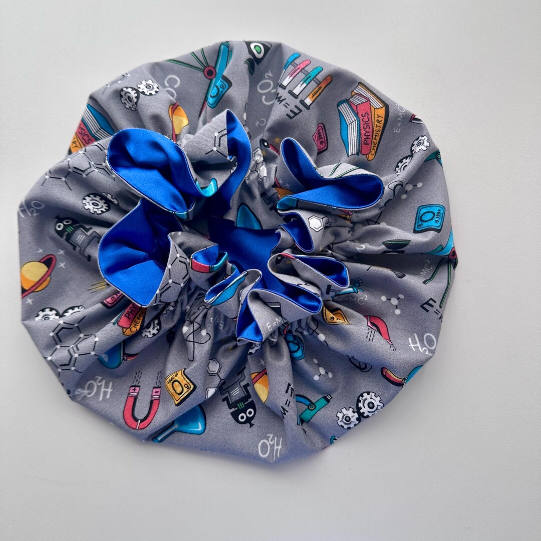 Science Cotton Print Satin Silk Hair Bonnet: Adjustable, Lined - Etsy