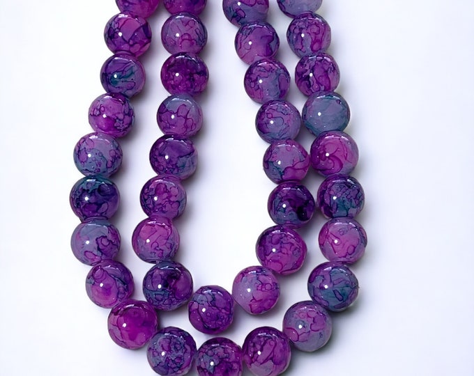 10mm Round Glass Bead Pack Translucent Purple/gray/green Loose 25 Count ...