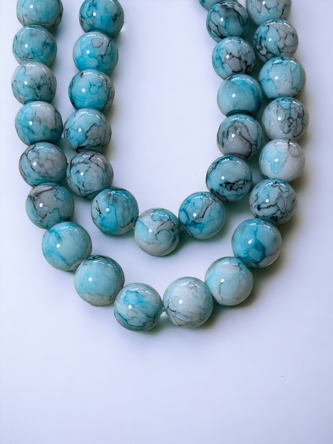 Round Glass Bead Pack Blue/black Marbled Loose 10mm Bead Wit 1-1.5m ...