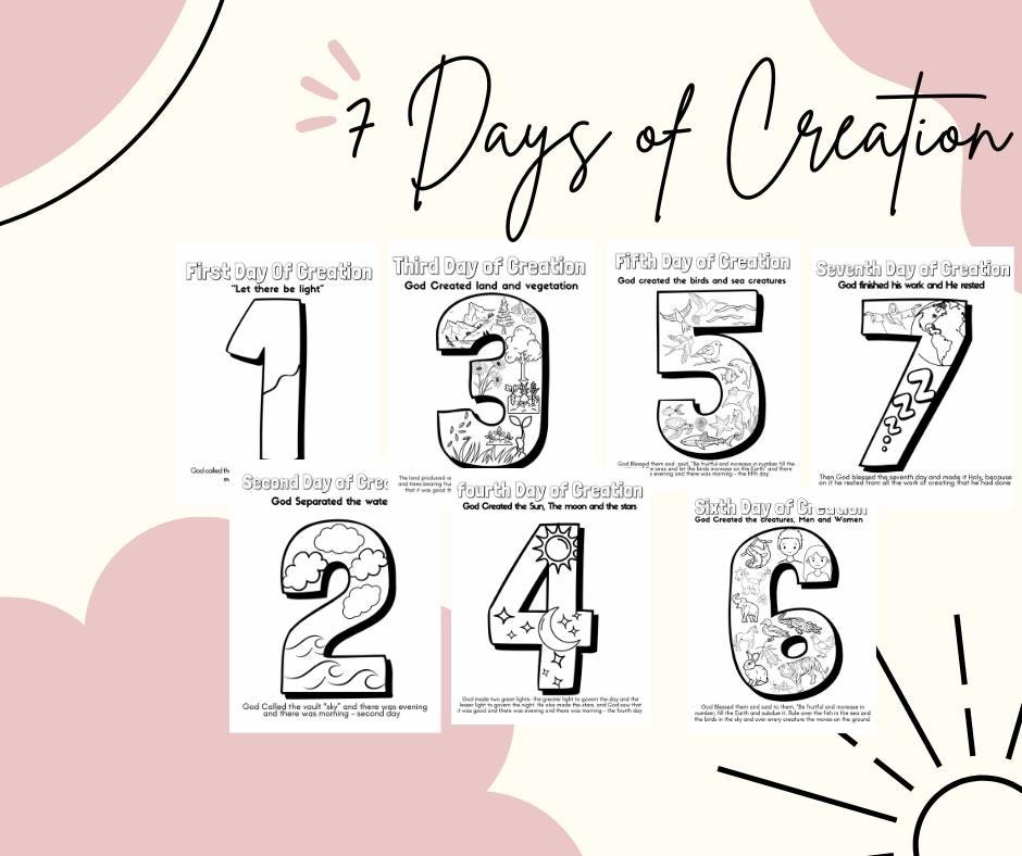 Days of Creation and Bible Coloring Pages, 7 Days of Creation Coloring ...