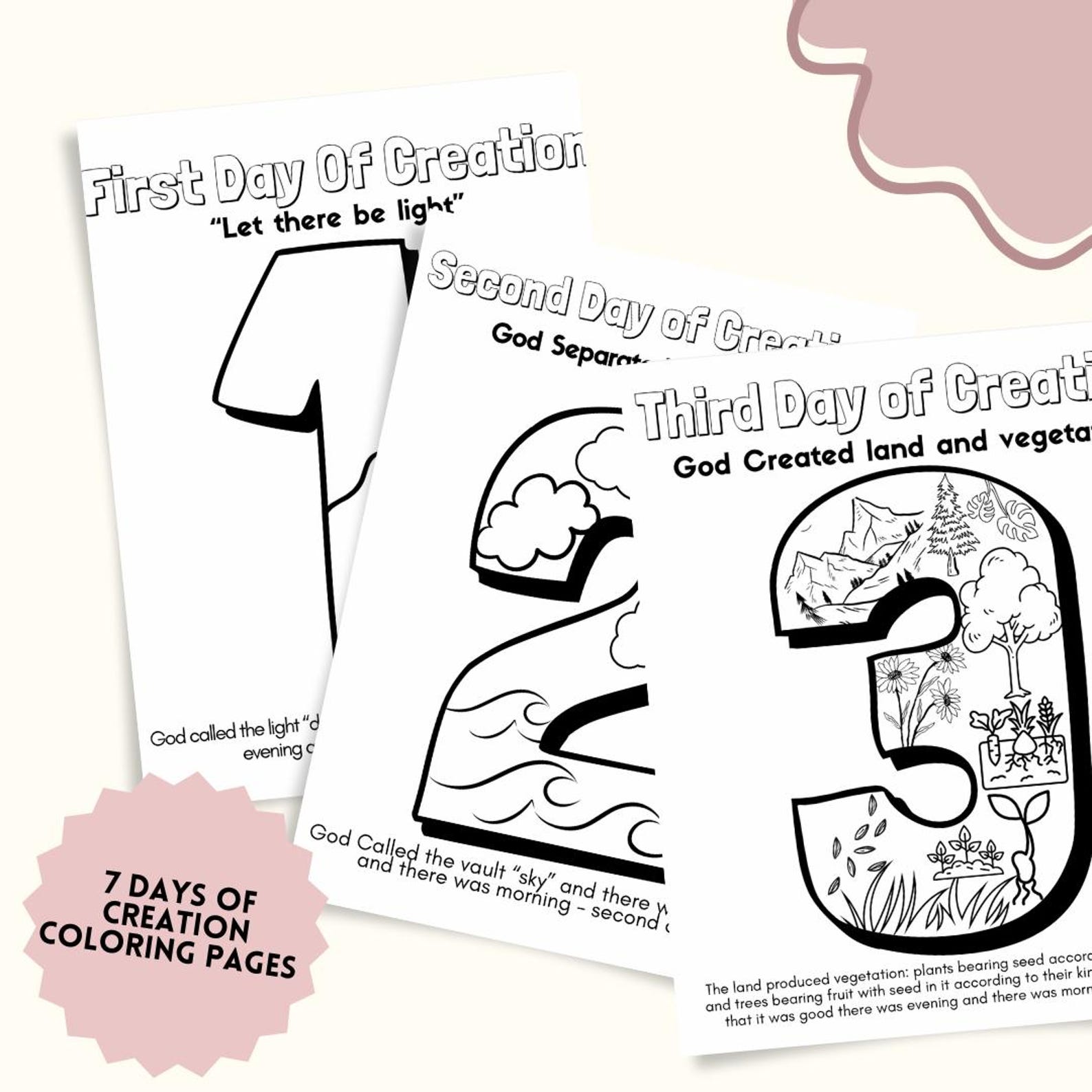 Days of Creation and Bible Coloring Pages, 7 Days of Creation Coloring ...