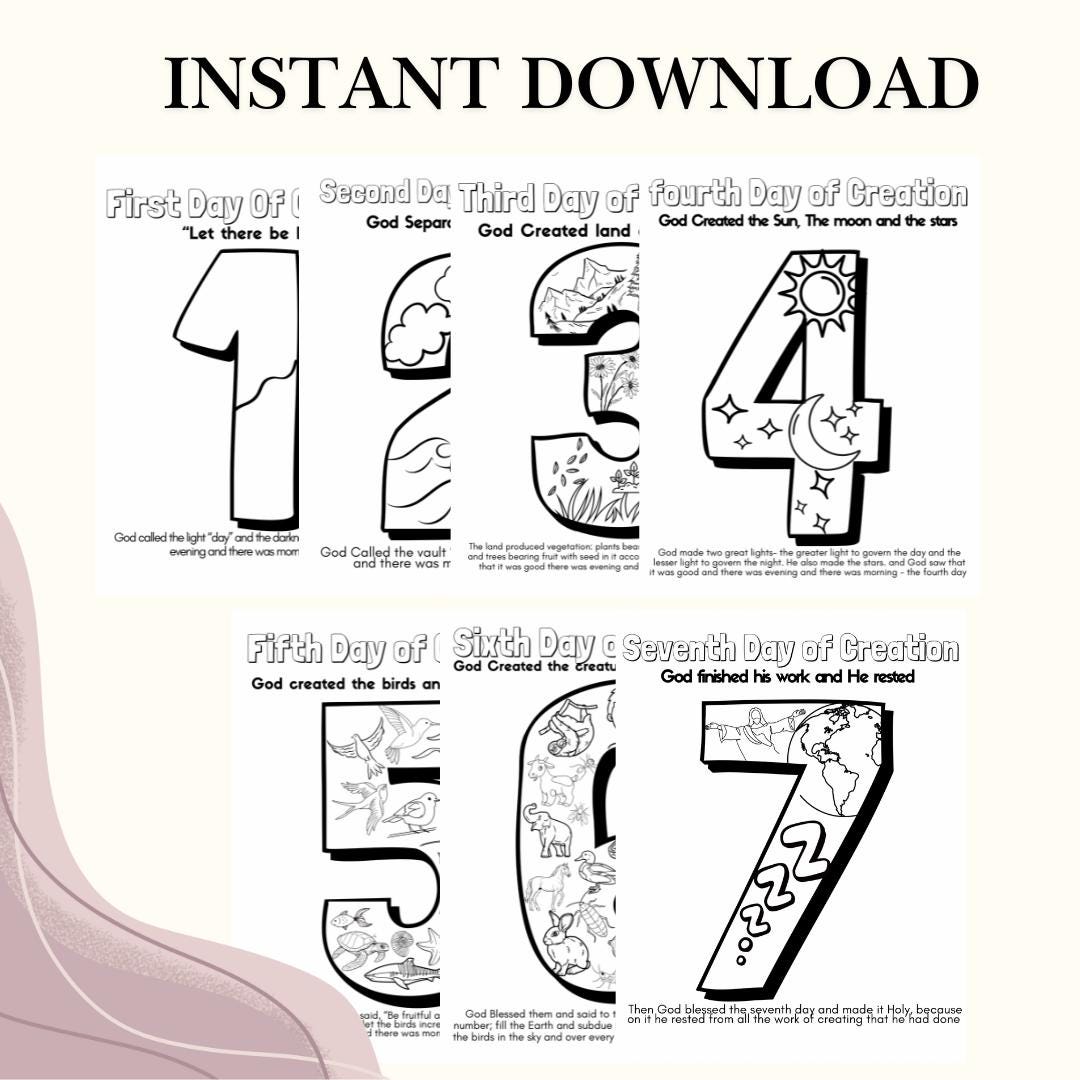 Days of Creation and Bible Coloring Pages, 7 Days of Creation Coloring ...