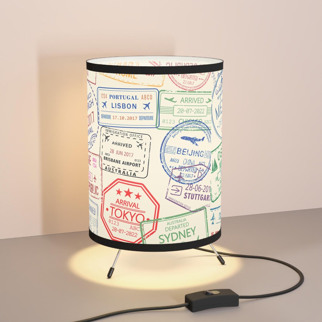 Passport Stamps Tripod Desk Lamp: Travel Theme Decor - Etsy