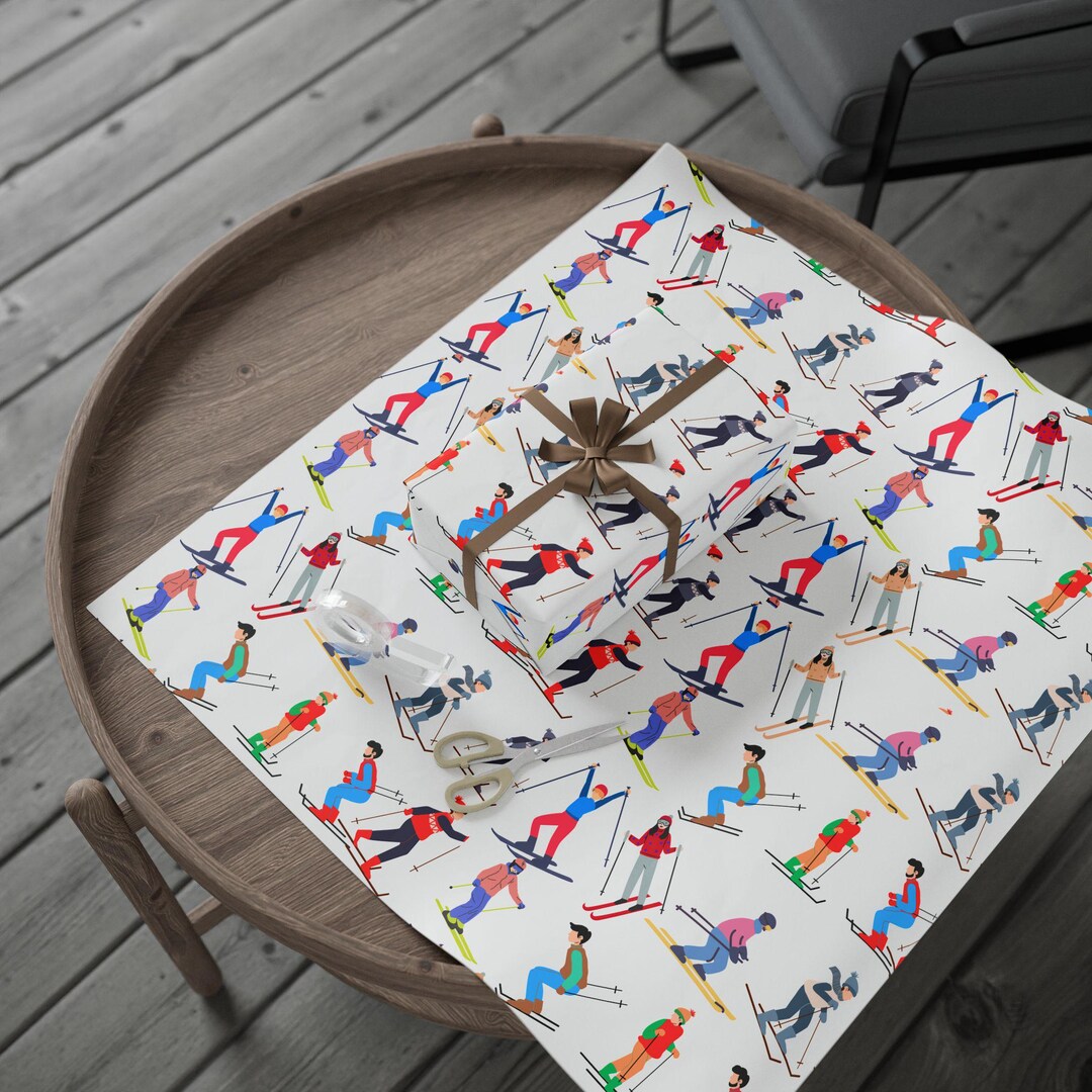 Ski Wrapping Papers - Winter Holiday Gift Wrap, Snow Sports Christmas ...