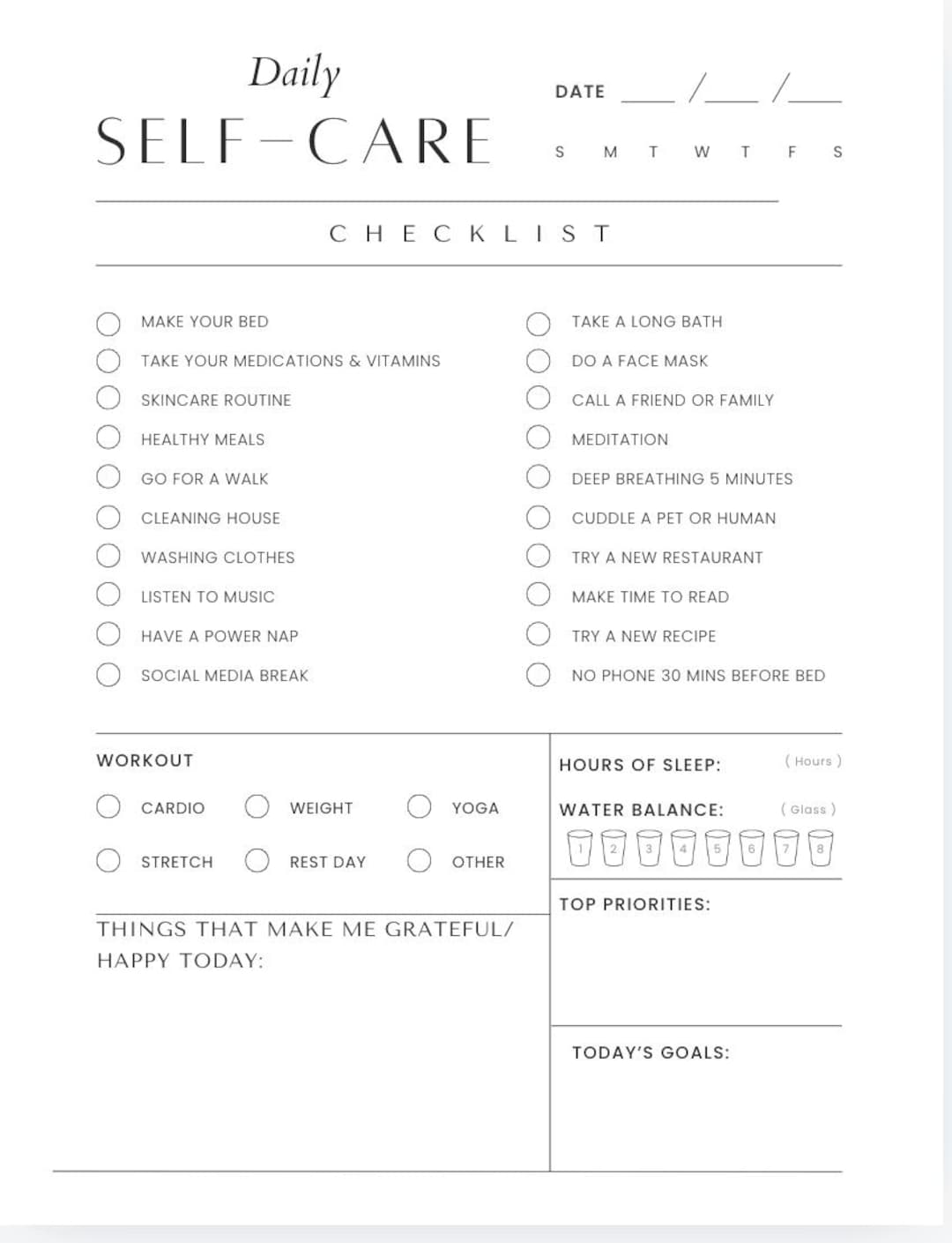 Self-care & Mental Wellness Daily Checklist Digital Download - Etsy
