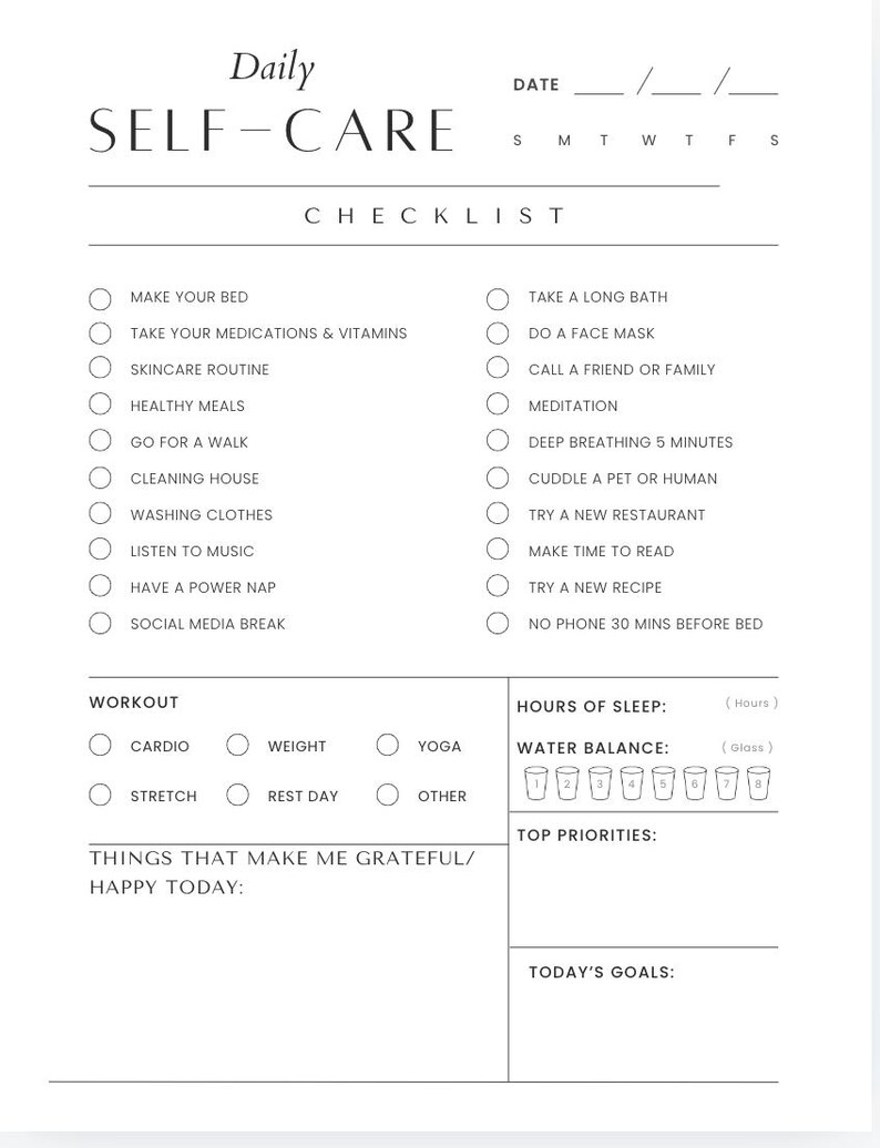 Digital Self-wellness Checklist for Daily Mindfulness and Habit ...