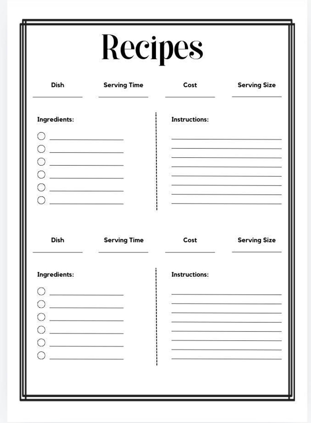 Printable Recipe Book Template and Planner Journal Recipes Card, Recipe ...