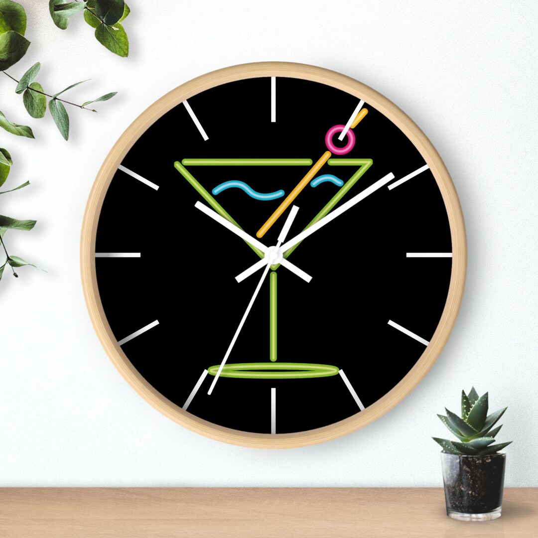 Fun Bar Decor - Neon Martini Wall Clock, Unique Timepiece & Cocktail ...