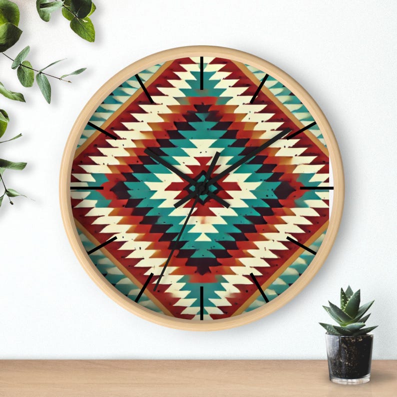 Aztec Wall Clock: Handmade Tribal Boho Decor, Southwestern Design - Etsy