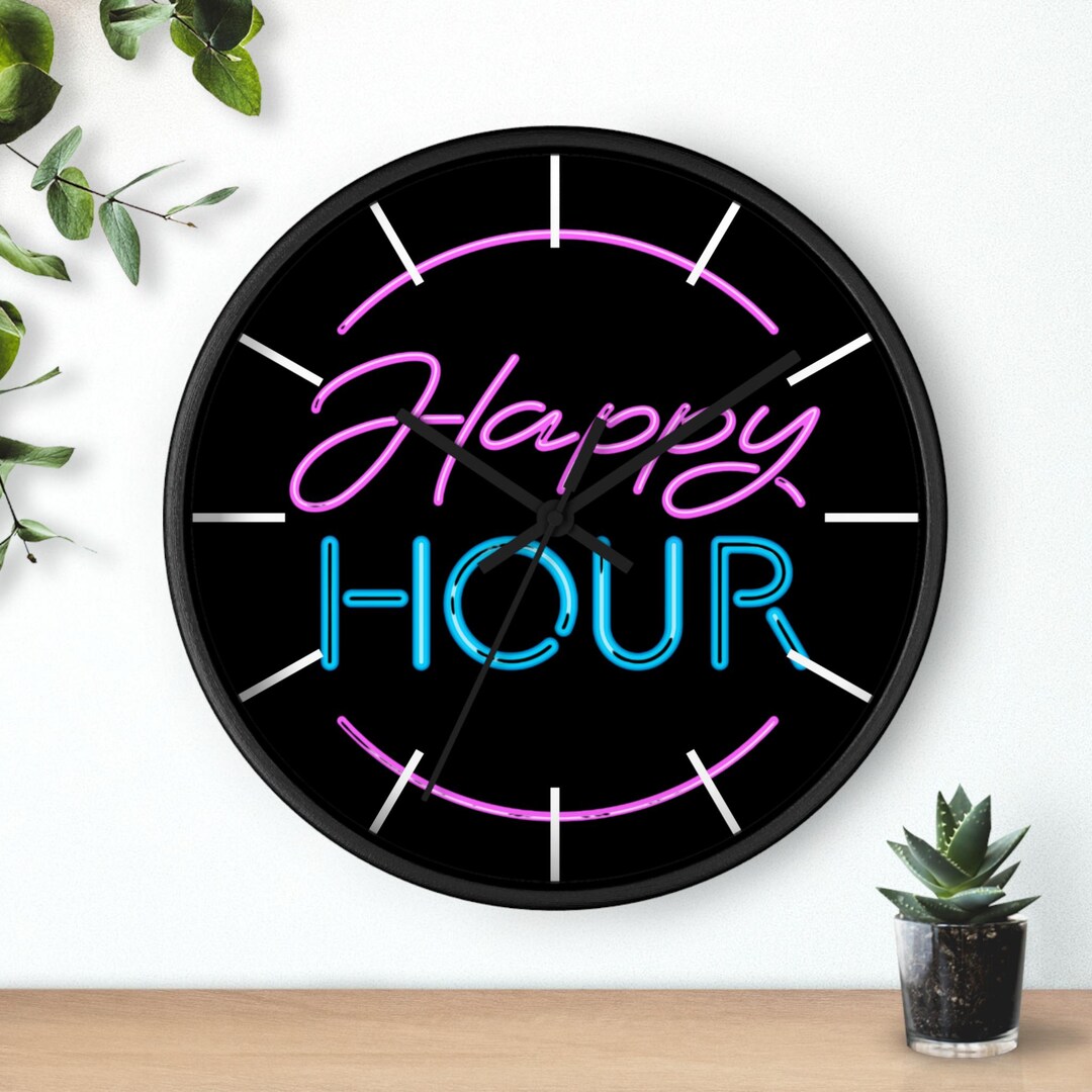 Neon Wall Clock - Happy Hour Decor for Bars & Home, Perfect Gift for ...