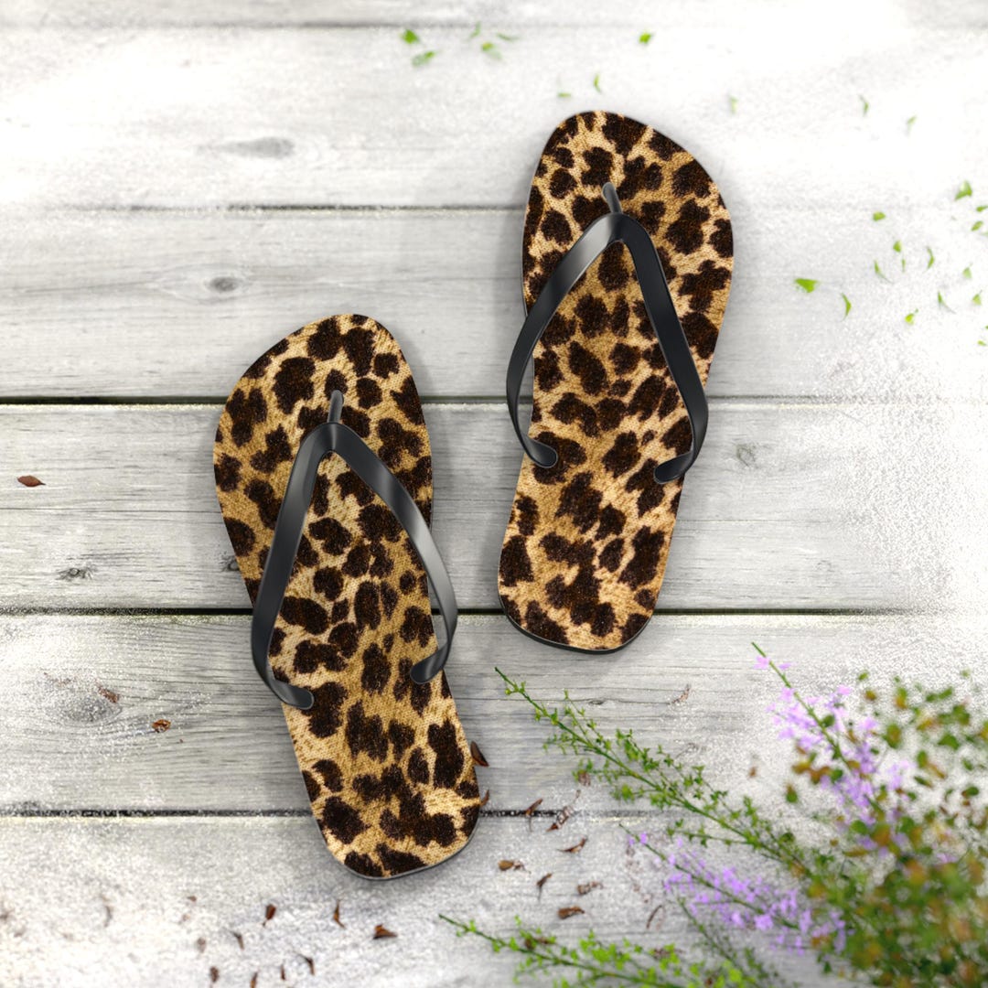 Leopard Print Flip Flops: Boho Beach Summer Sandals - Etsy