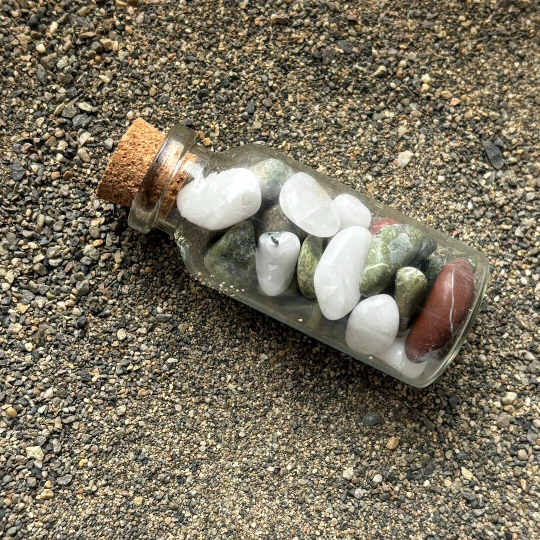 Glass Bottle of Beach Stones - Jasper Quartz Pretty Rocks - Gift ...