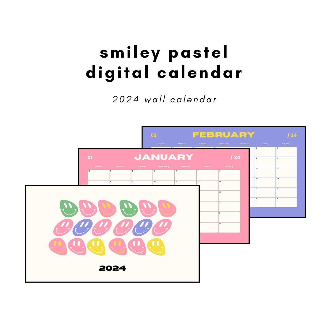Smiley Pastel 2024 Digital Printable Wall Calendar - Etsy