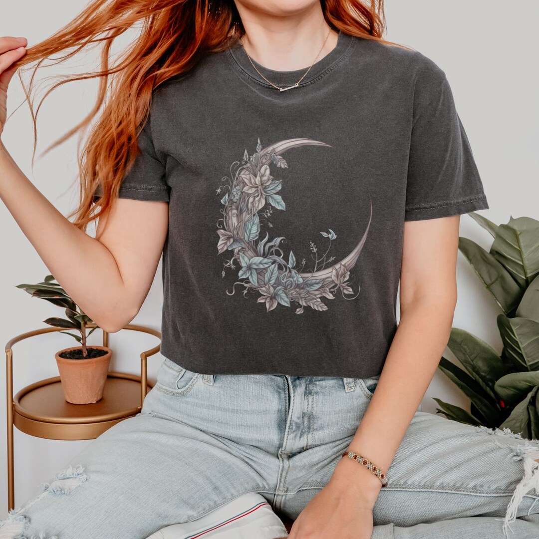 Moon T Shirt, Celestial Shirt, Moon and Flower T Shirt, Spiritual Shirt ...