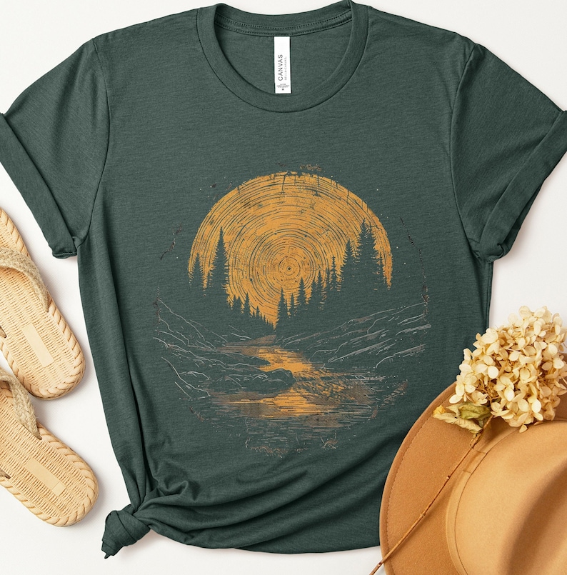 Vintage Tree Ring Forest Shirt, Tree Ring Sunset, Retro Mountains Tee ...