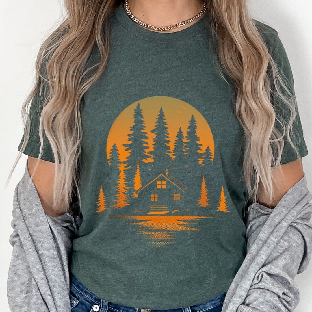 Cabin Mountain Shirt, Cabin Shirt, Forest, Log Cabin Shirt, Vintage Tee ...