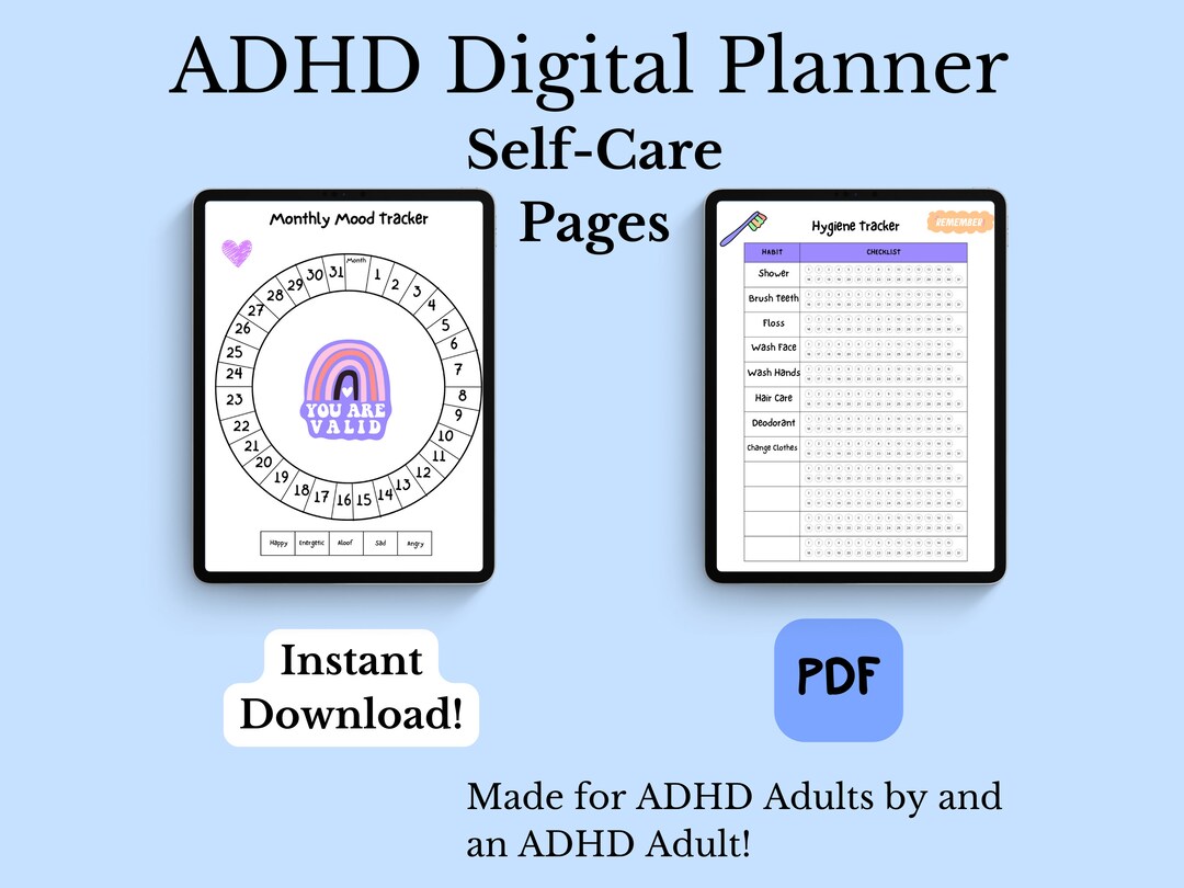 ADHD Planner Printable PDF Instant Download, Self Care Pages, ADHD ...
