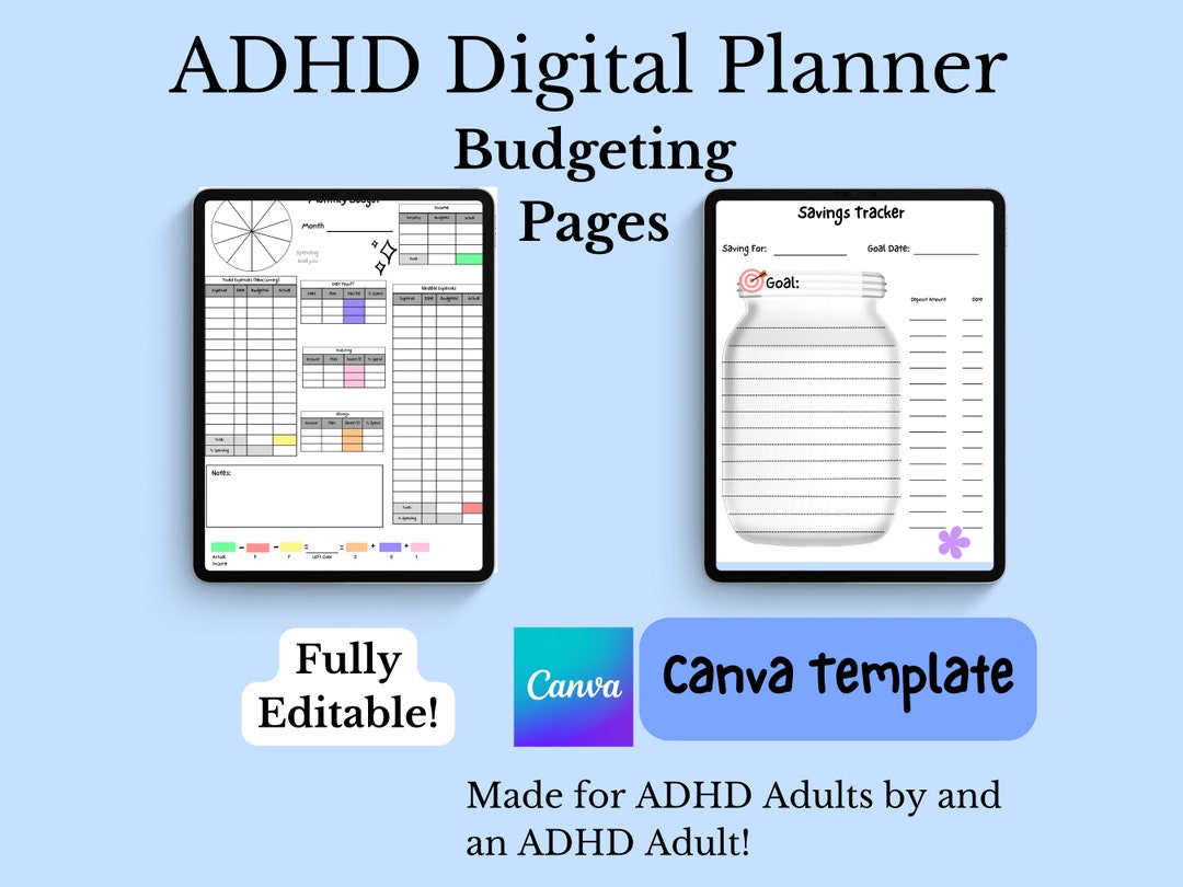 ADHD Planner Canva Template Instant Download Budgeting Pages - Etsy