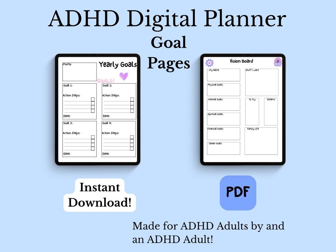 ADHD Planner Printable PDF Instant Download, Goal Setting Pages, ADHD ...