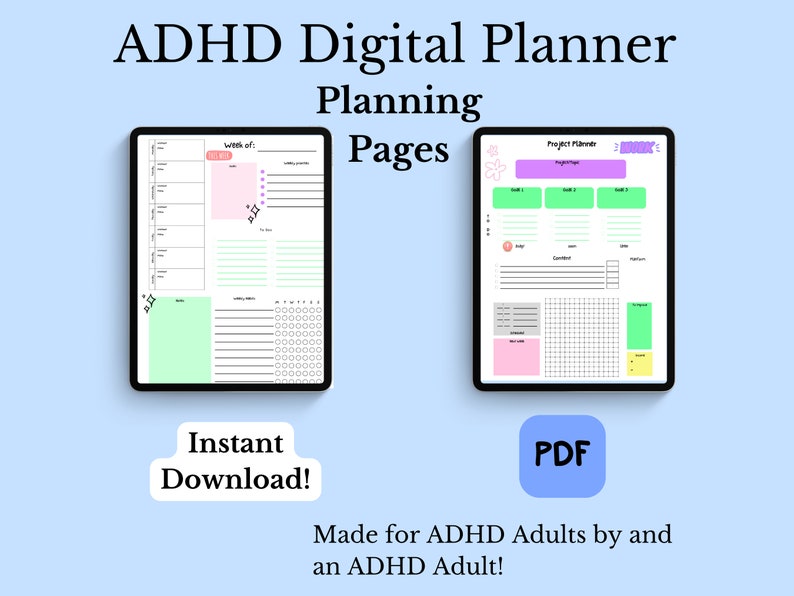 ADHD Planner Printable PDF Instant Download, Planning Pages, ADHD Adult ...