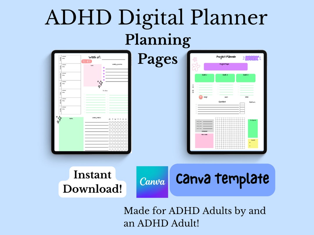 ADHD Planner Canva Template Instant Download, Planning Pages, ADHD ...