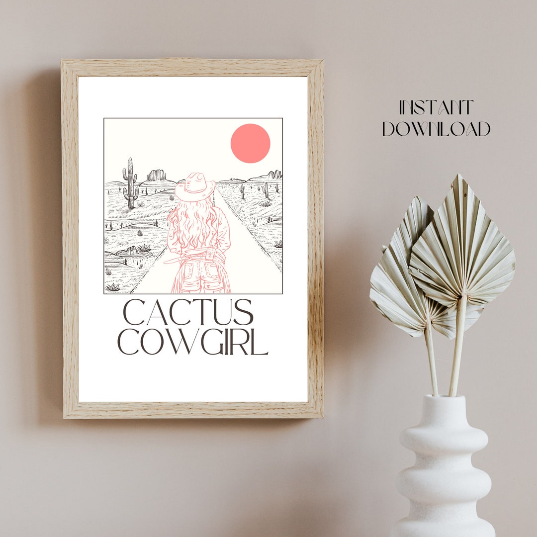 PRINTABLE Cactus Cowgirl Western Wall Art | Trendy Retro Cowgirl Dorm ...