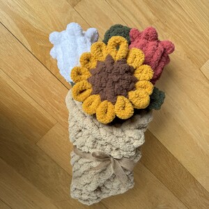 Hand Knit Flower Bouquet: Sunflower, Tulips, Foliage and Floral Wrap - Etsy