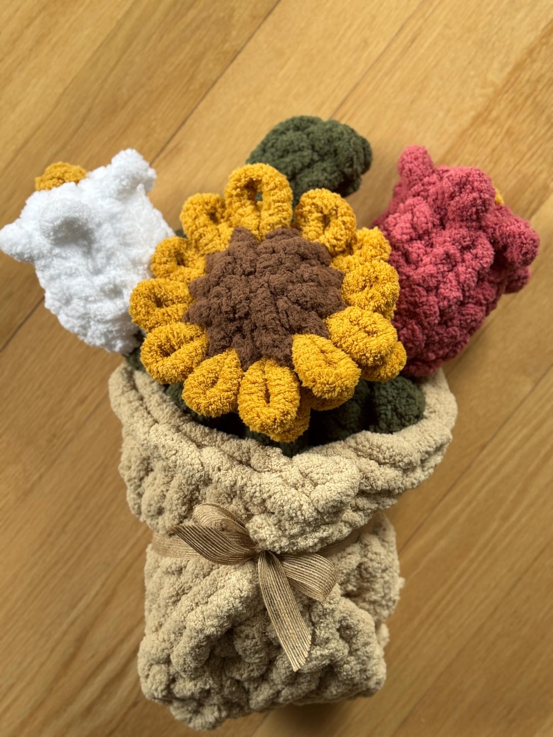 Forever Flowers, Hand Knit Flower Bouquet, Finger Knit Flowers, Finger ...