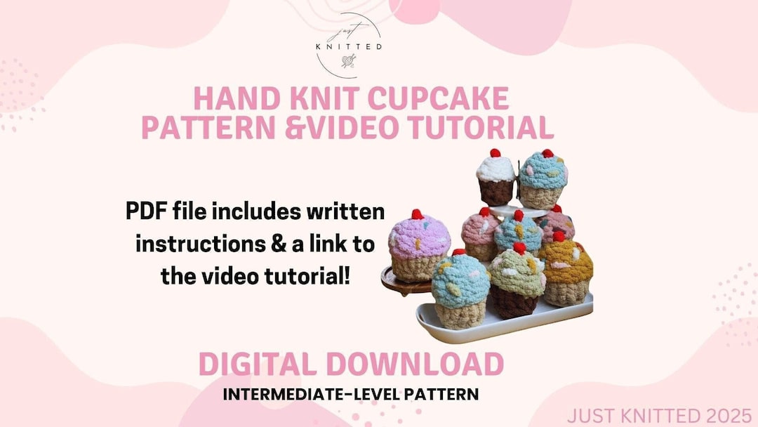 Finger Knit Cupcake Pattern: PDF Instructions and Video Tutorial, DIY ...